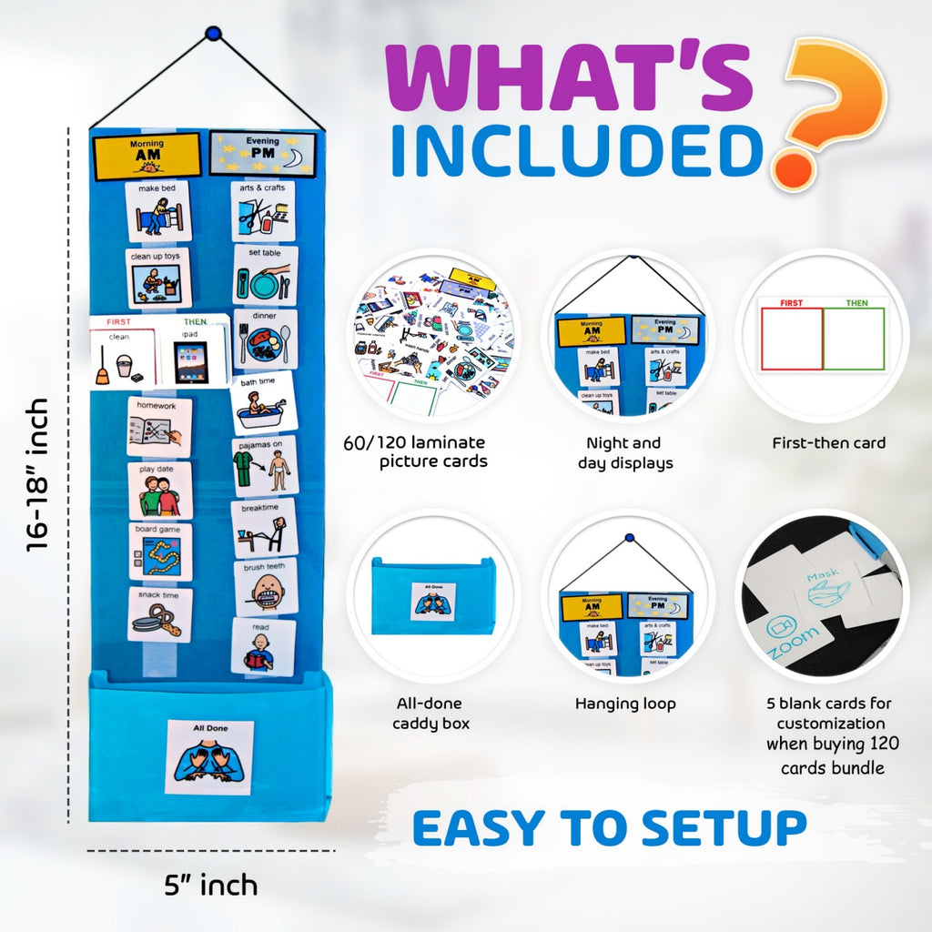 Visual Schedule for Kids – 133 Durable Plastic Picture Cards with Soft ...